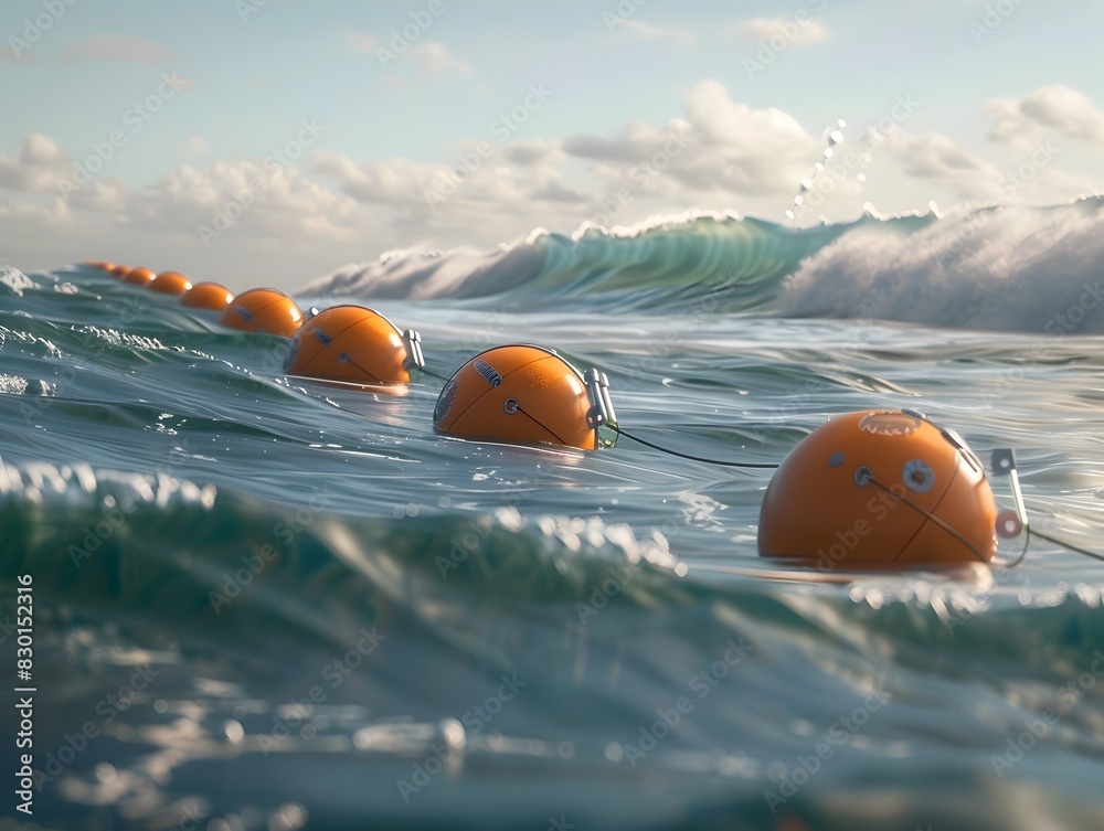 Stunning depicting vibrant orange buoys designed to harness the power ...