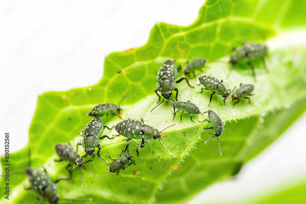 Ants and Aphids. Insect pests. Little black aphid Colony on a green ...