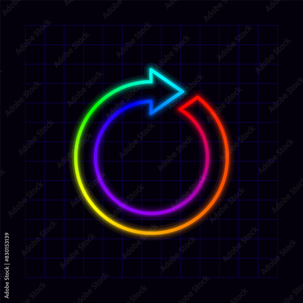 Rotation icon, neon rainbow visuals, gradient mesh graphics, glowing ...