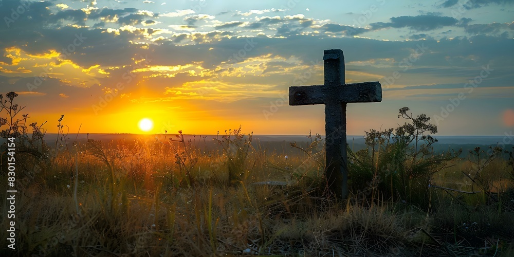 Easter Sunday Sunrise Service: Cross and Sun Rising. Concept Religious ...