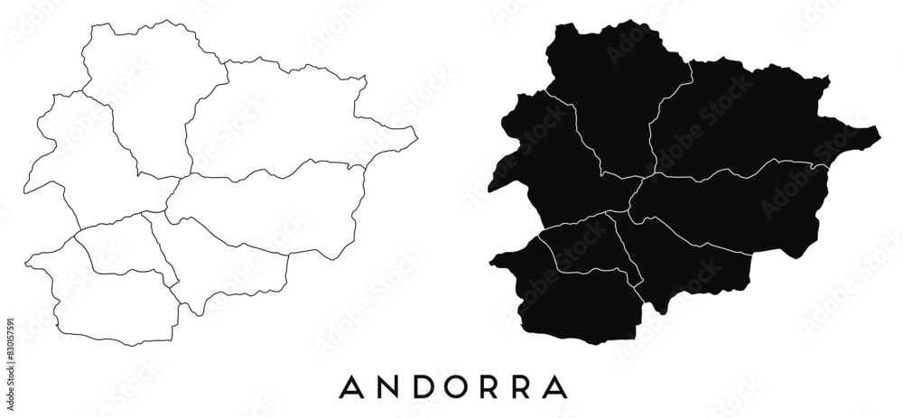 Andorra map of city regions districts vector black on white and outline ...