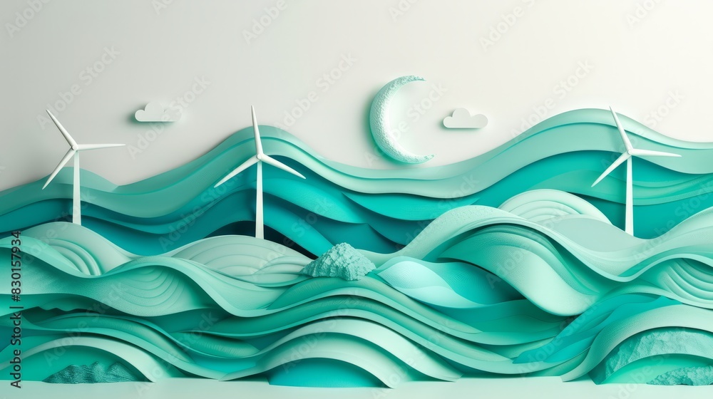 Paper art , renewable energy with green energy as wind turbines ...
