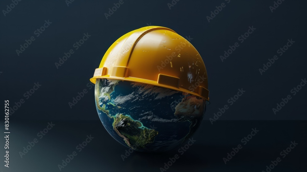 Symbol of safety and health at work: the planet Earth and the helmet. A ...