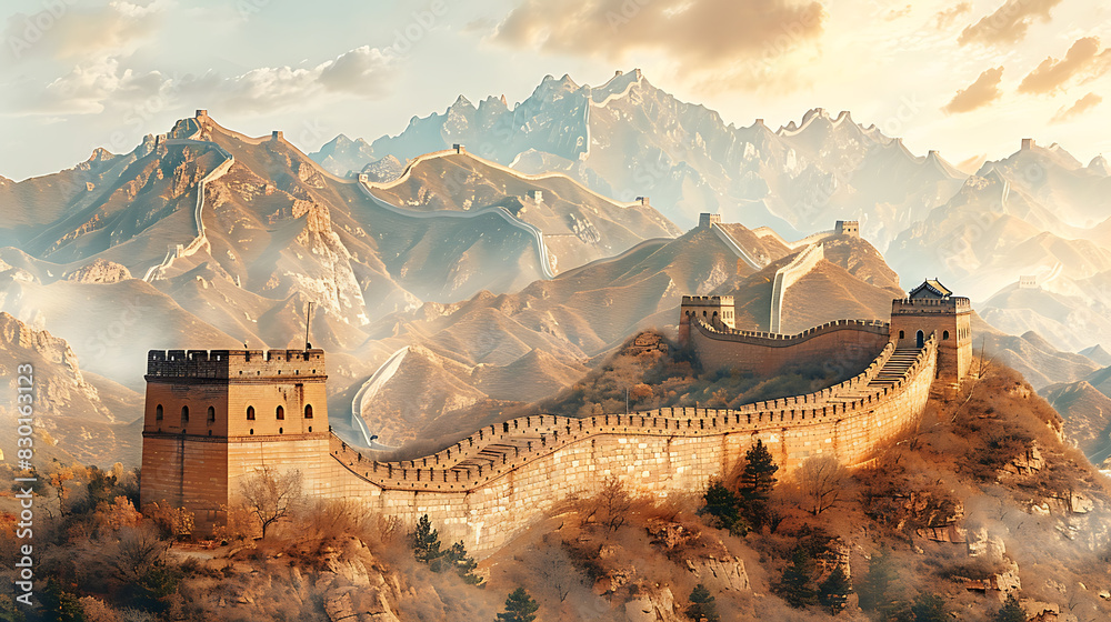 mesmerizing image of Great Wall of China winding way across rugged ...