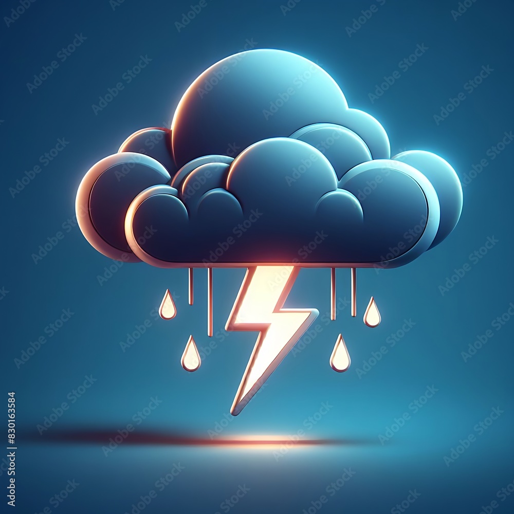 3D stylized thundercloud with a striking lightning bolt, featuring a ...