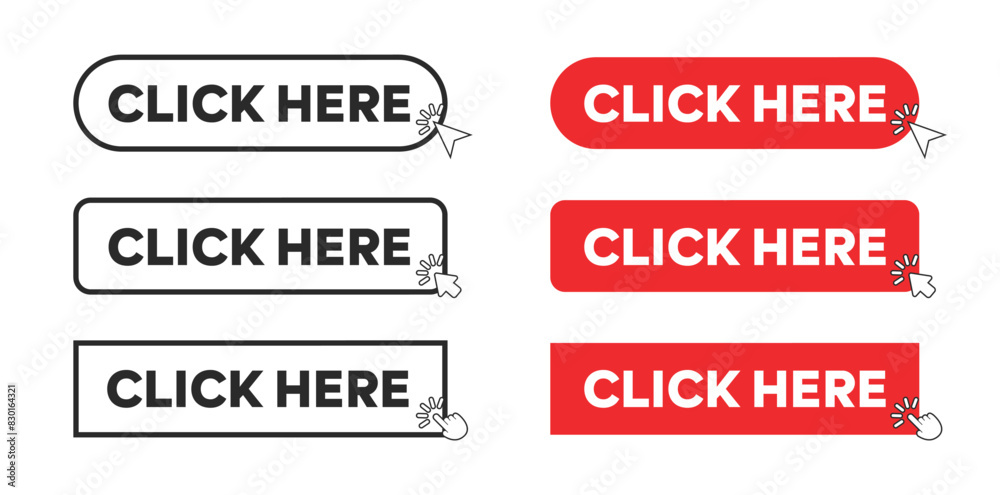 Click Here Web Button in Red Rectangle and outline style. Computer ...