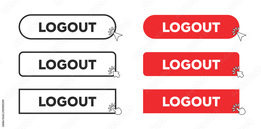 Logout Web Button in Red Rectangle and outline style. Computer mouse ...