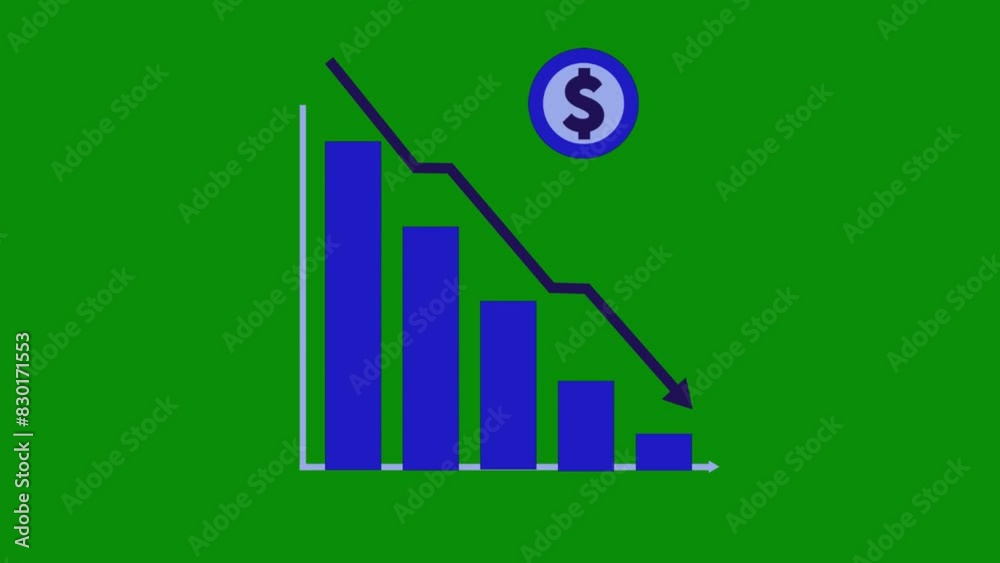 Navy Blue animated financial decline trend line chart, Economic crisis ...