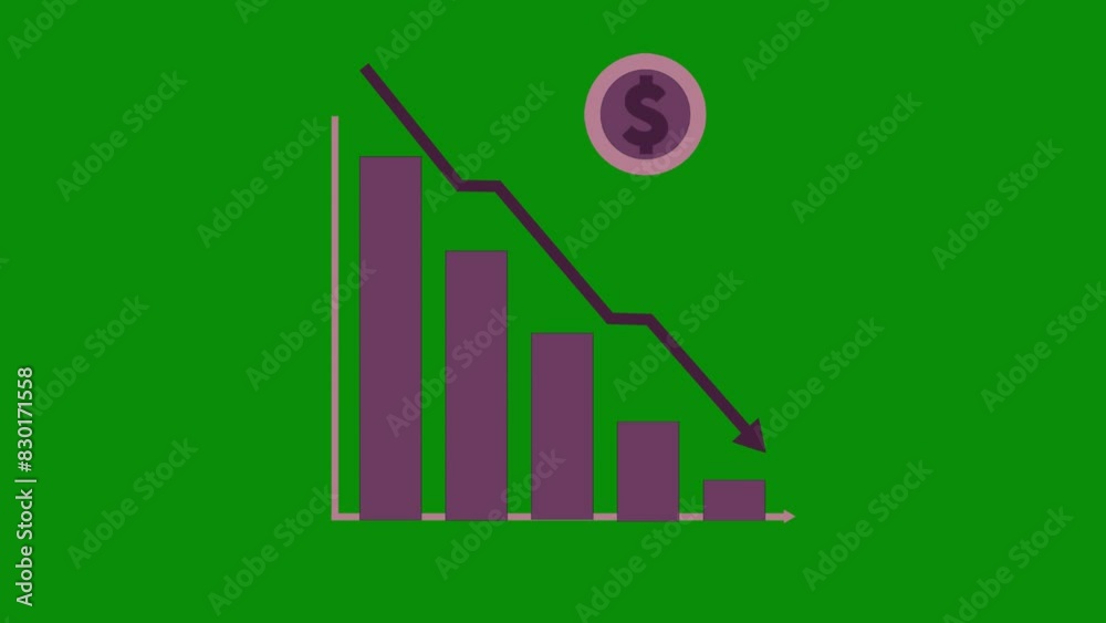 Purple animated financial decline trend line chart, Economic crisis ...