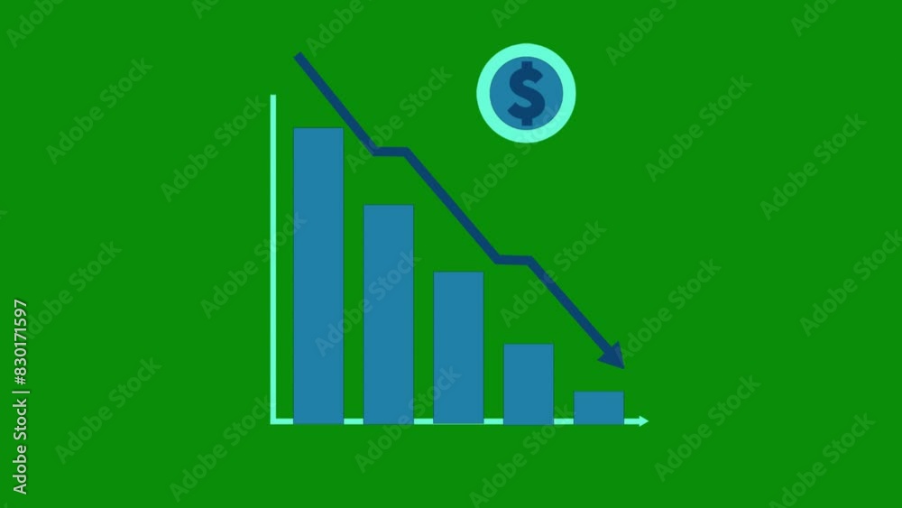 Blue animated financial decline trend line chart, Economic crisis ...