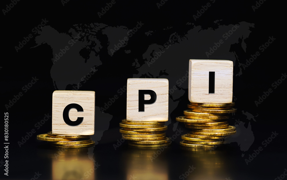Word CPI (Consumer Price Index) on wooden cubes topping on stack of ...