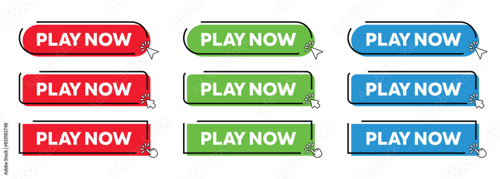 Play Now Button with Click cursor. Modern Simple web action button with ...