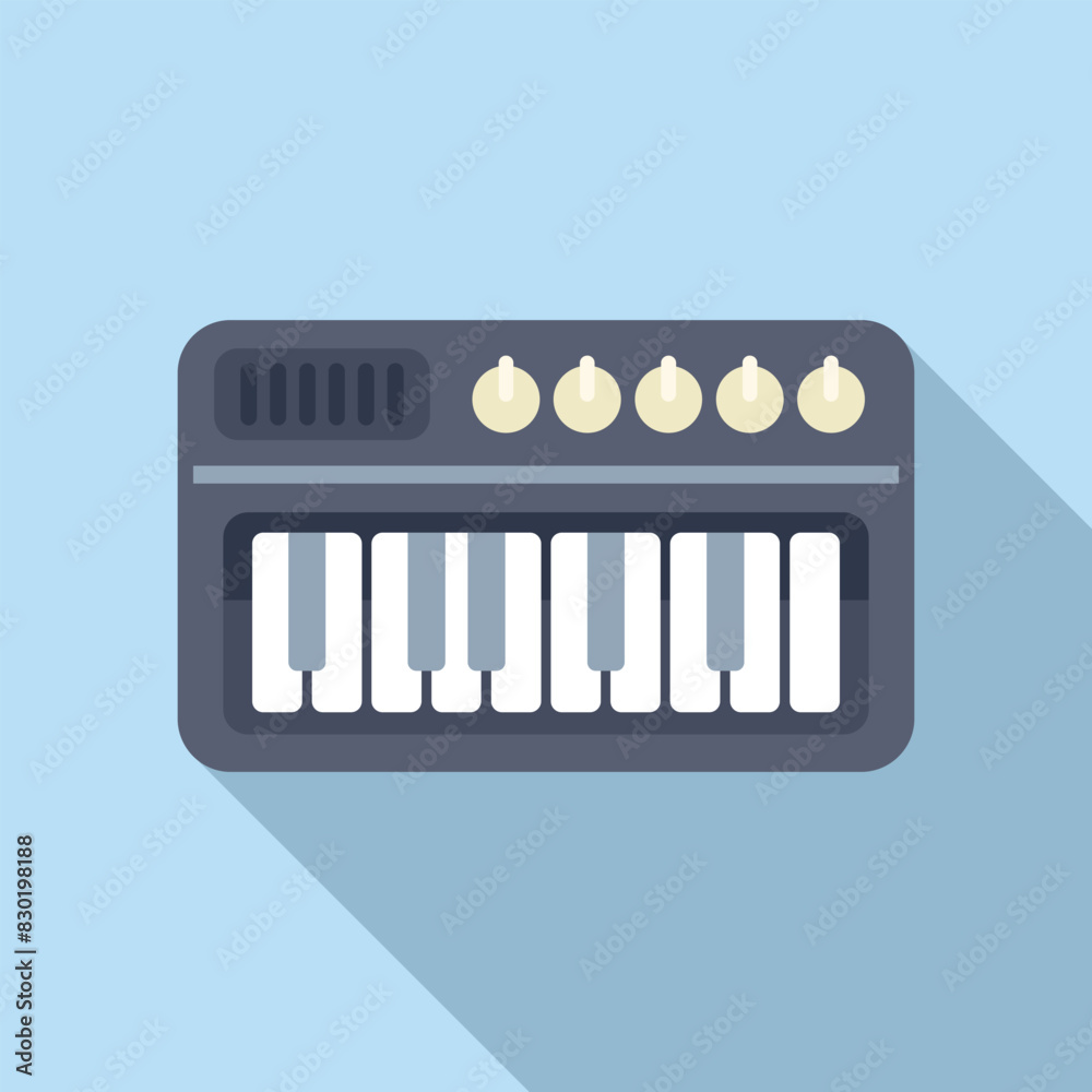 Colorful cartoon illustration of modern synthesizer keyboard with flat ...