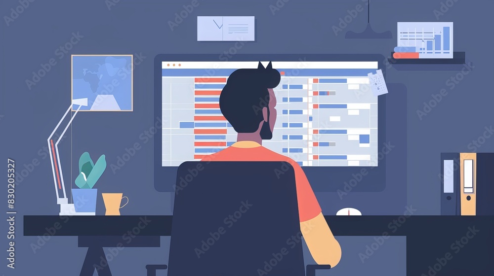 Project Manager Reviewing Timelines: At their desk, a project manager ...