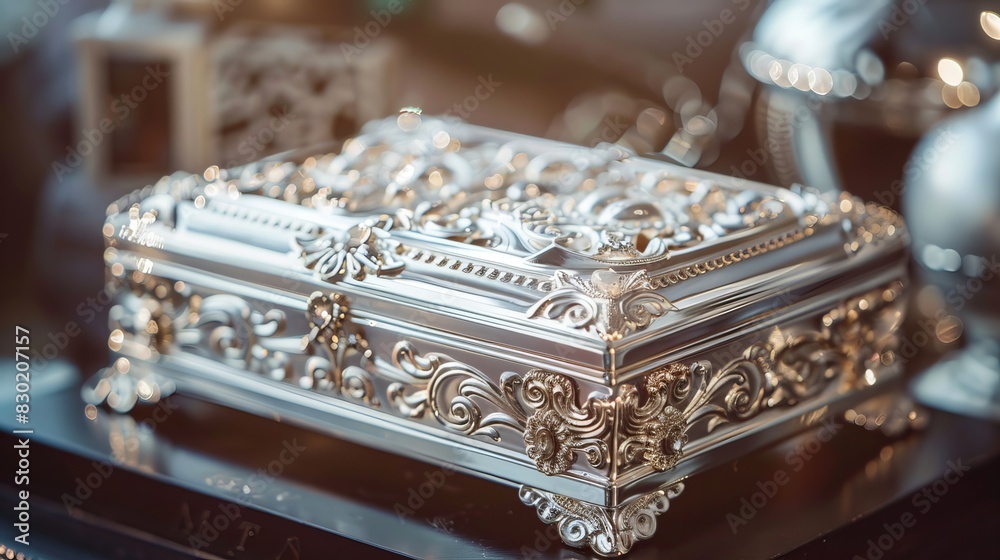 Jewelry Box: Placed on a sleek surface, a jewelry box shines with its ...