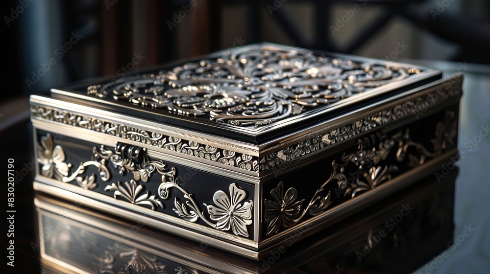 Jewelry Box: Placed on a sleek surface, a jewelry box shines with its ...