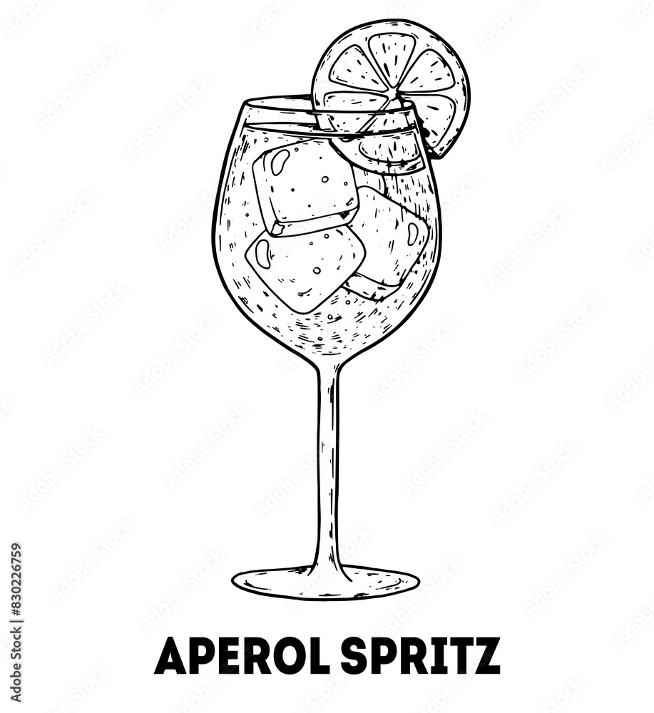 Aperol Spritz cocktail illustration. Hand drawn sketch. Vector ...
