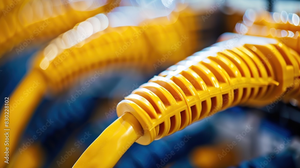 High speed data transfer: Ethernet cables connected to network switch ...