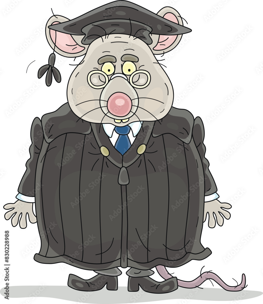 Old mangy rat judge in a black gloomy judicial official robe and an ...