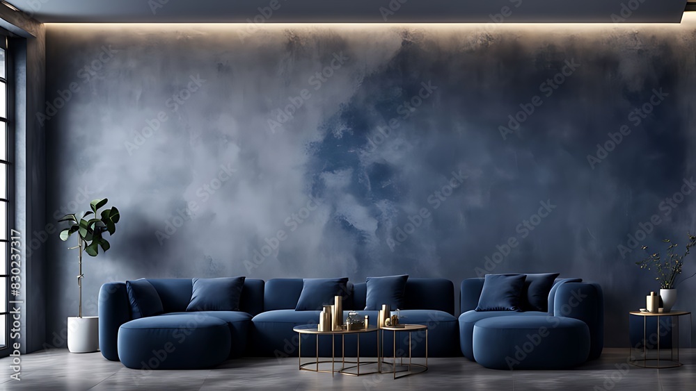 Luxury premium living room with sofas and table, accent wall with ...