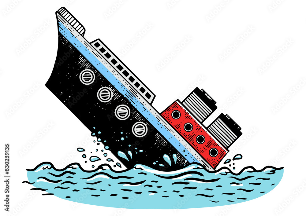 Sinking steamboat ship sketch color engraving PNG illustration. T-shirt ...