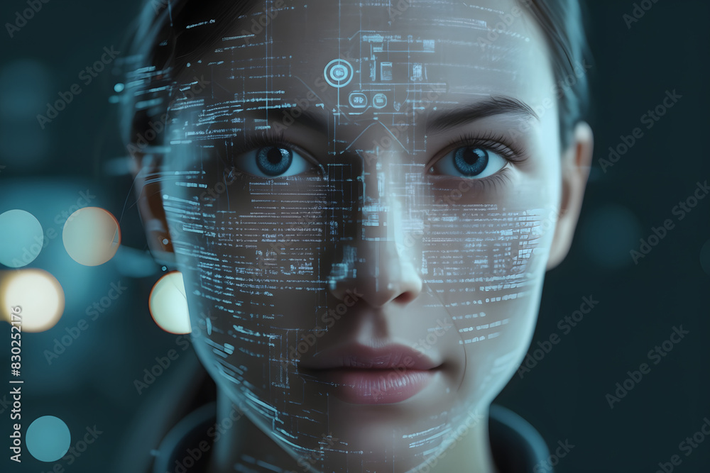 This image illustrates facial recognition technology with a face ...