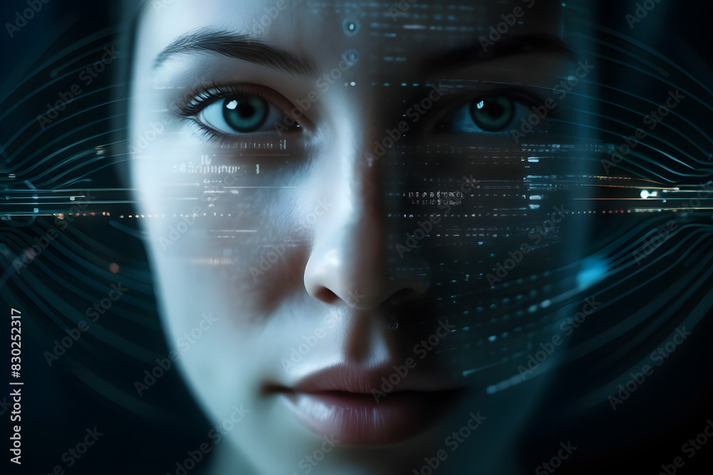 This image illustrates facial recognition technology with a face ...