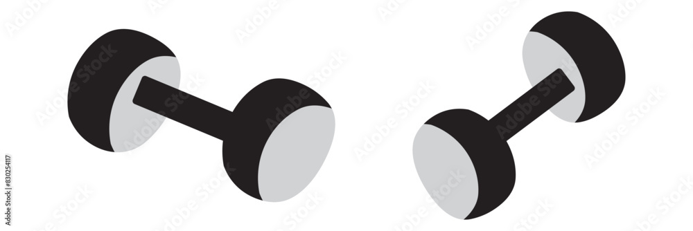 Set of Dumbbells icons in Black flat style. Gym heavy strength training ...