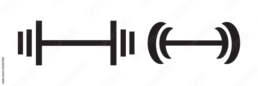 Dumbbell icons set in outlined and filled flat style. Gym heavy ...