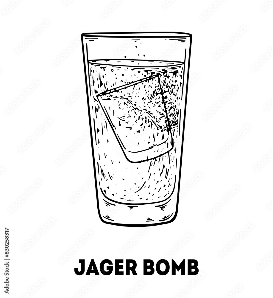 Jager bomb cocktail illustration. Hand drawn sketch. Vector ...