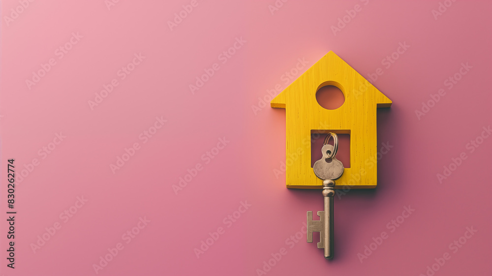 Key in a house shape in the keyhole of the door. Buy a new house ...