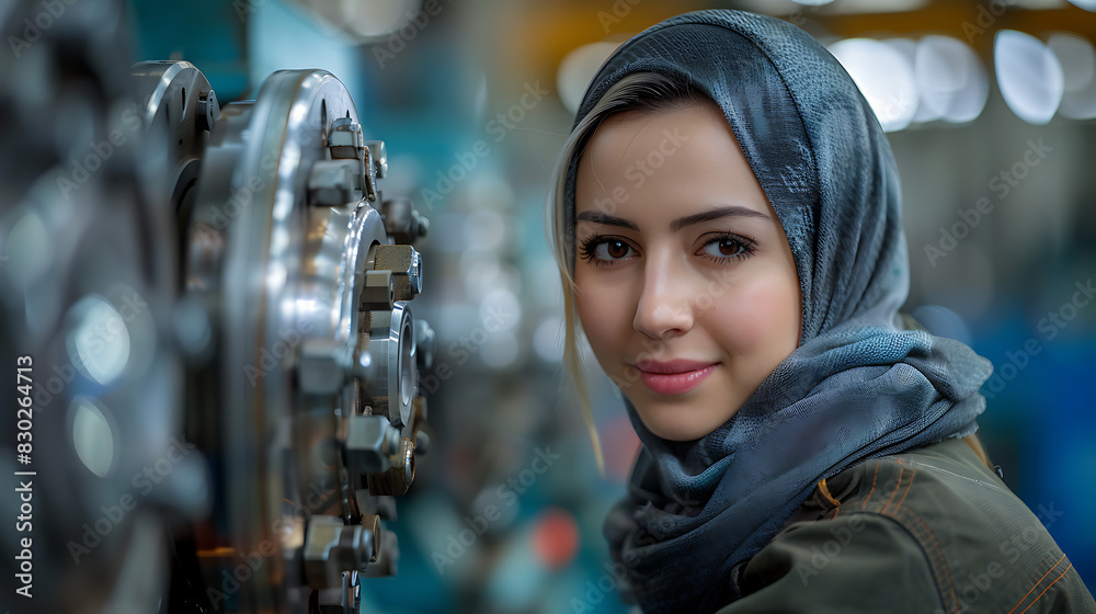 diligent dedicated Female Middle Eastern mill operator ensuring smooth ...