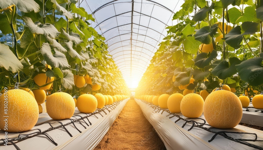 Agriculture concept Melon farm in large greenhouses Use modern ...
