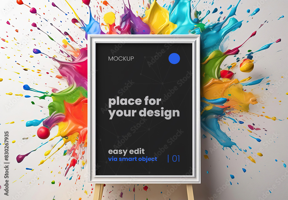 Colorful Paint Splash Poster Frame Mockup Stand Illustrated Generative ...