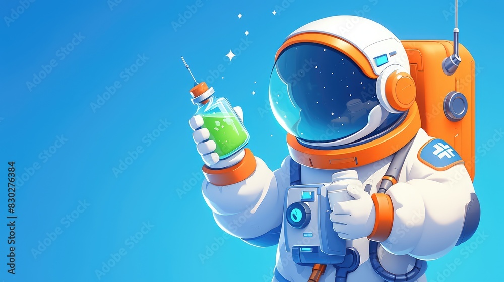 Illustration of a charming astronaut doctor holding a syringe and ...