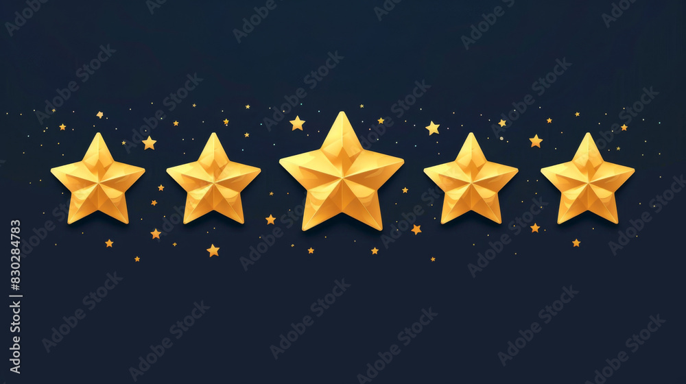 Perfect five gold star rating illustrated on a navy background with ...