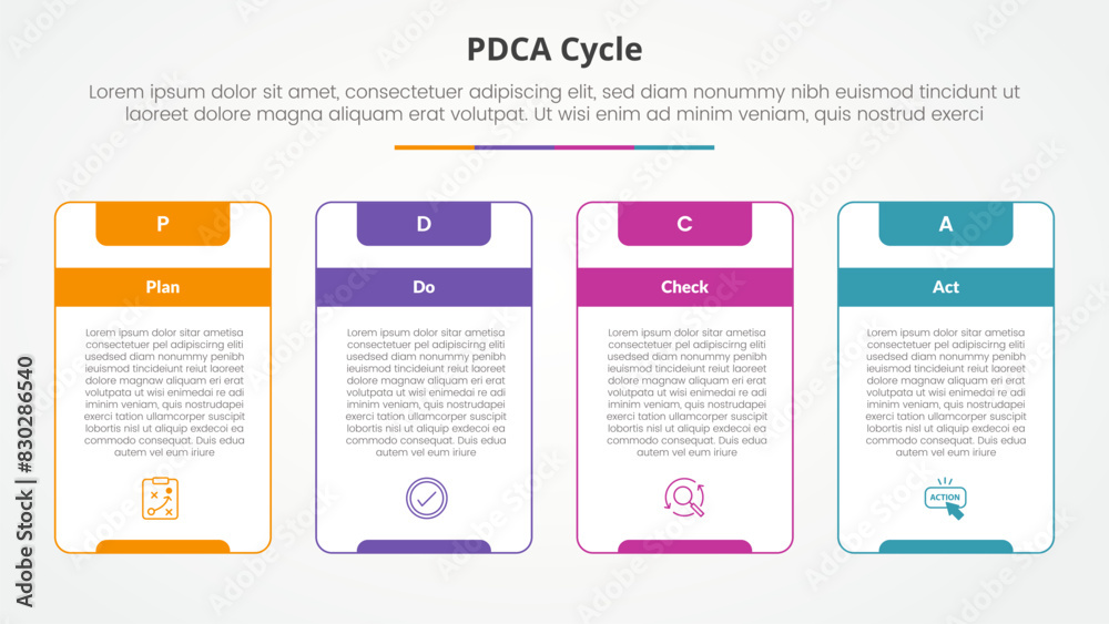 PDCA plan do check act framework infographic concept for slide ...