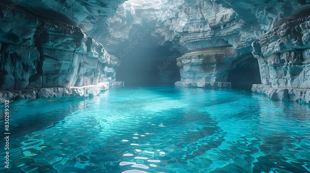 Mystical Grotto An Underground Cave Formations Vibrant Blue Pool ...