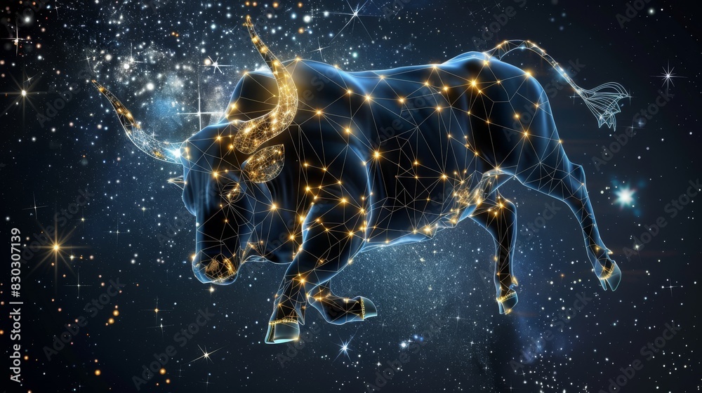 Taurus the bull constellation in a starry night sky representing ...