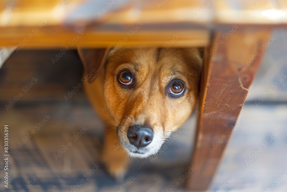 Hungry Dog Under Table: Four-Legged Friend Asks for Food Stock Photo ...