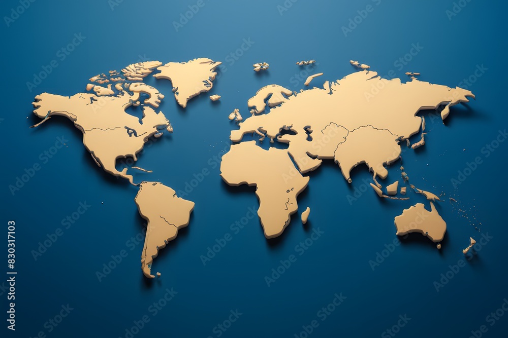 3D world map with detailed outlines on deep blue background, promoting ...