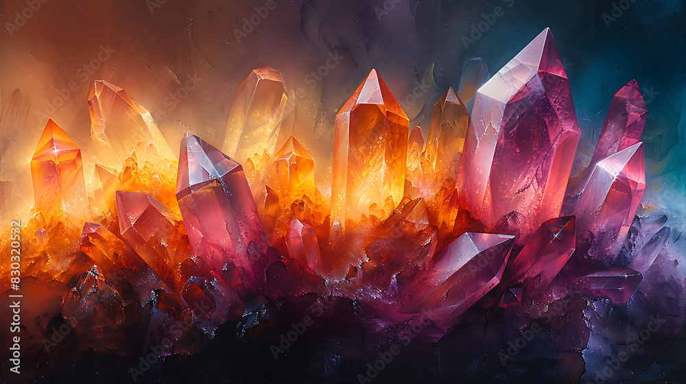 Abstract art inspired the colors and shapes of crystals highlighting ...