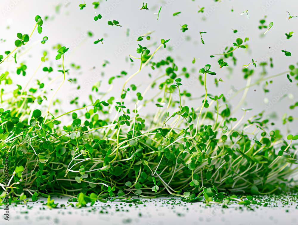 heap of alfalfa sprouts on white background. photography of ALFALFA ...
