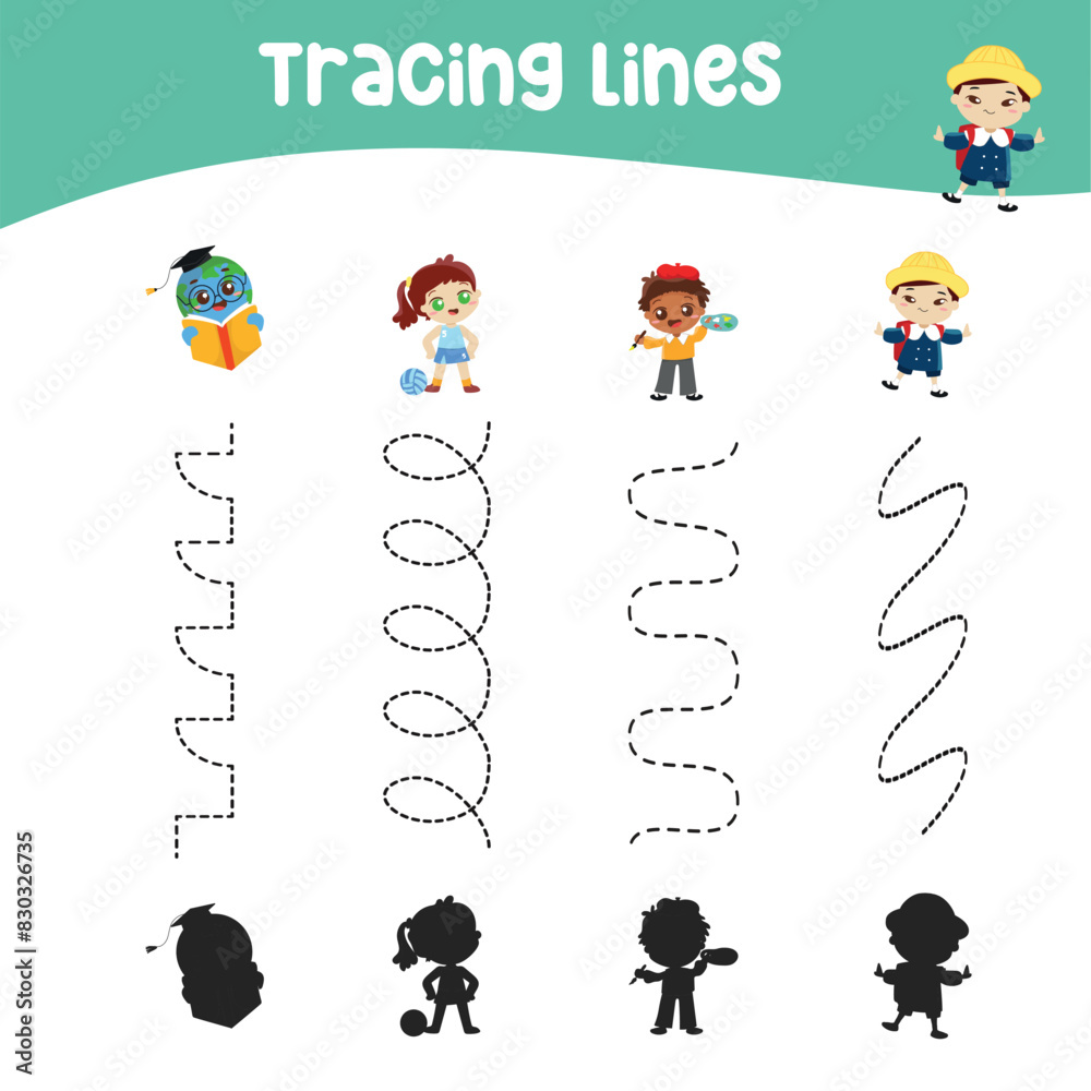 Tracing vertical lines activity for children. Tracing worksheet for ...