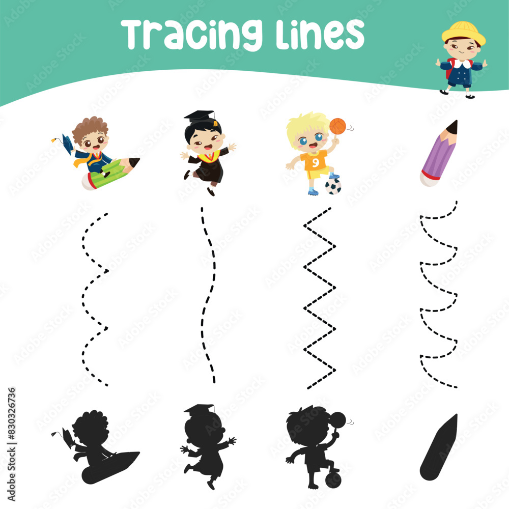 Tracing vertical lines activity for children. Tracing worksheet for ...