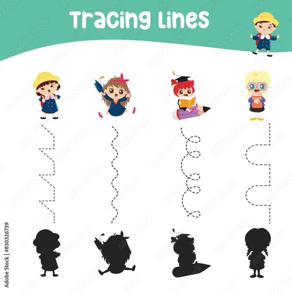 Tracing vertical lines activity for children. Tracing worksheet for ...
