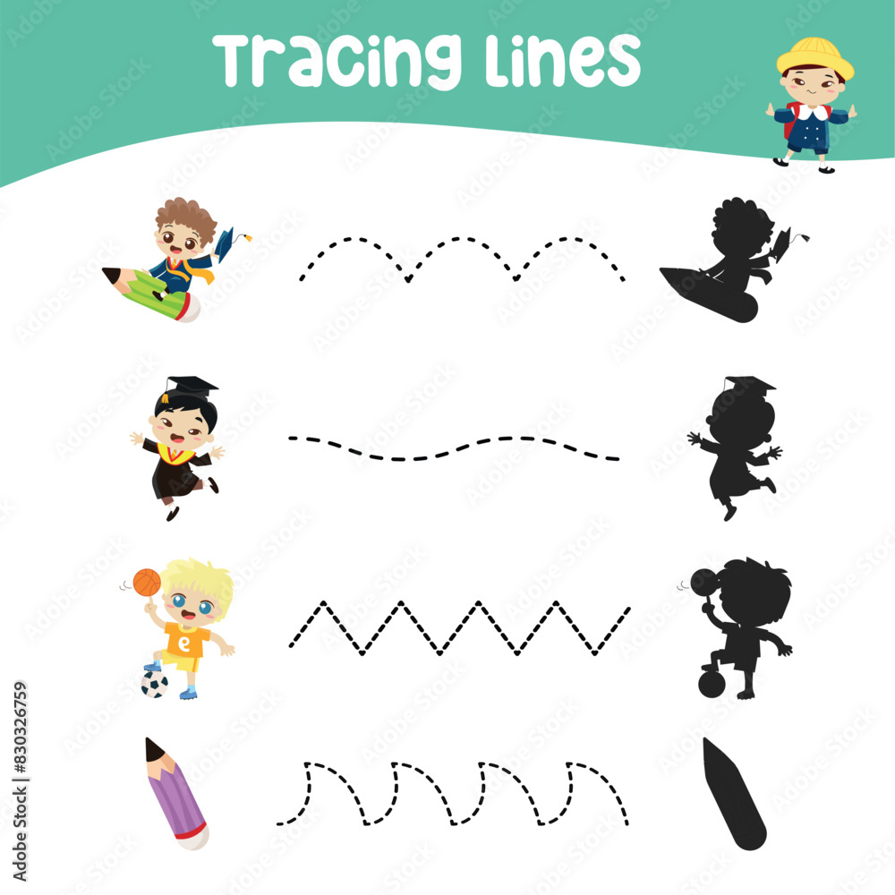 Tracing vertical lines activity for children. Tracing worksheet for ...