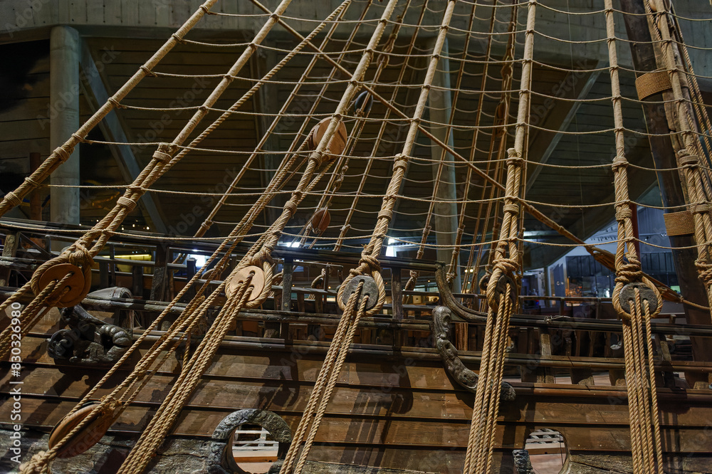 Stockholm, Sweden; ropes, rigging, working rigging, shrouds, blocks ...