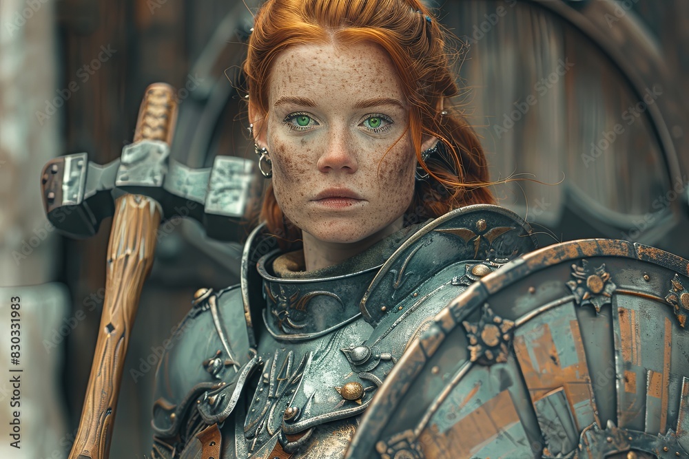Dwarven Woman with Ginger Hair and Green Eyes: Hammer and Shield ...