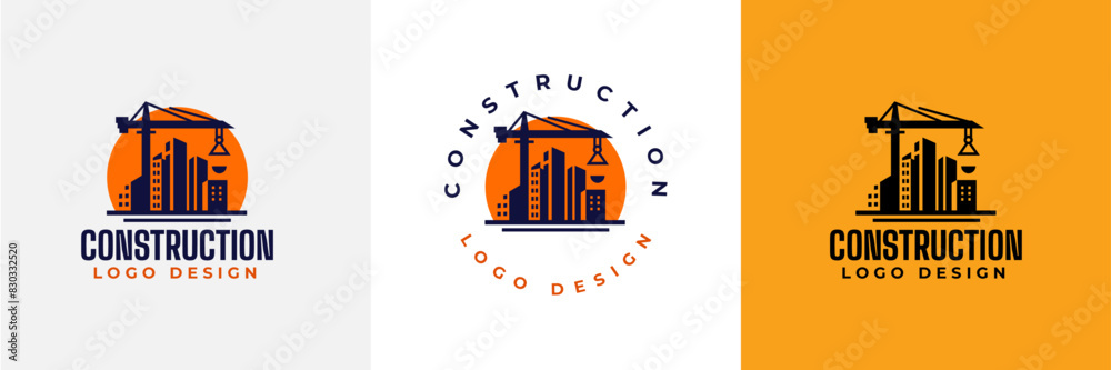 Construction logo design. Crane and Building logo for construction ...